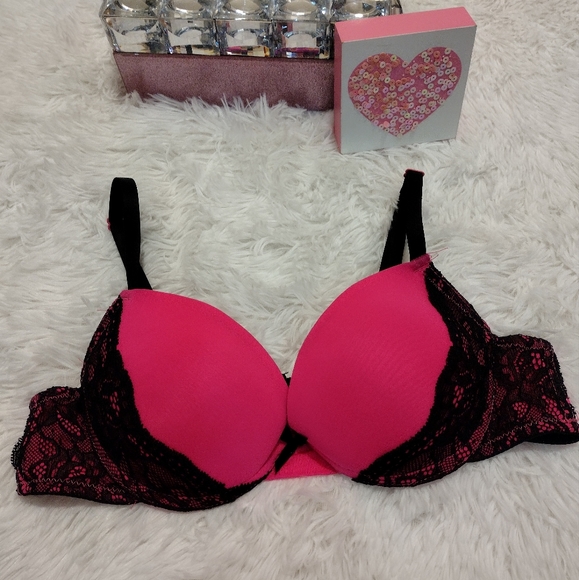 Boutique | Intimates & Sleepwear | Hot Pinkblack Lace Push Up Bra Size ...